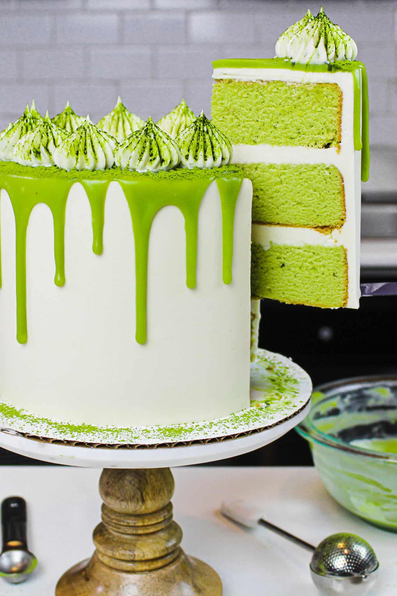 Matcha Cake - Tender Matcha Cake Layers Frosted w/ Fluffy Buttercream