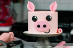 Pig Birthday Cake - Moist Pink Cake Layers with Pink Buttercream Frosting