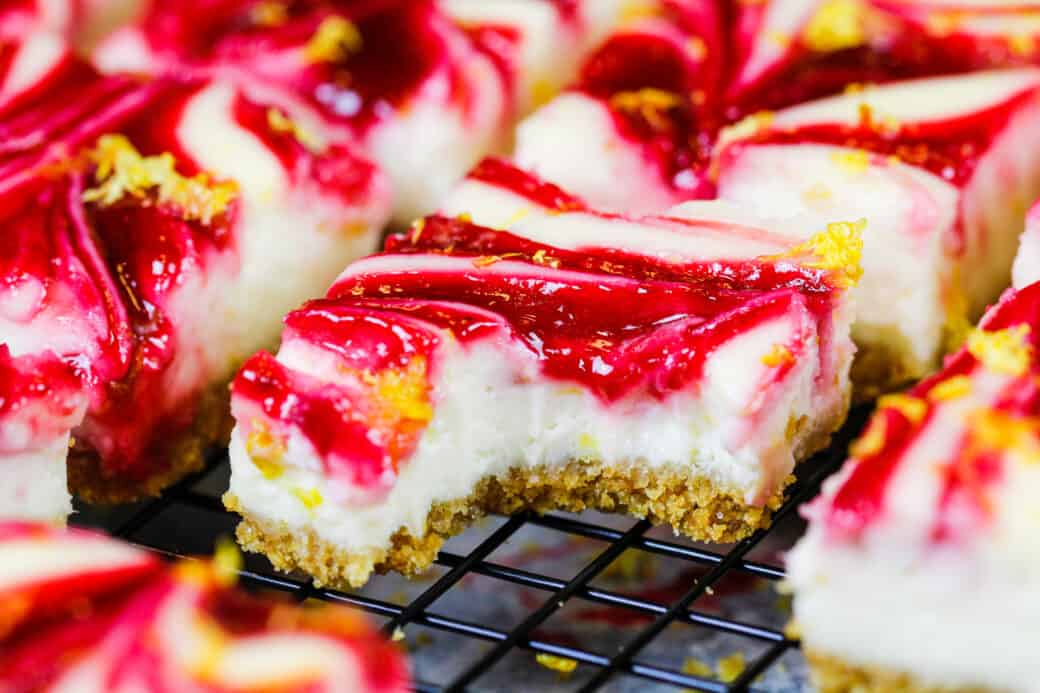 Lemon Raspberry Cheesecake Bars - Easy & Delicious