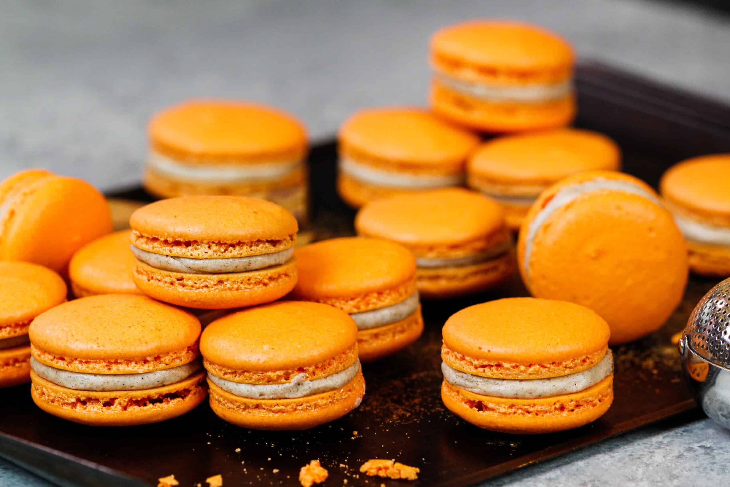 Pumpkin Macarons with Spiced Buttercream - Chelsweets