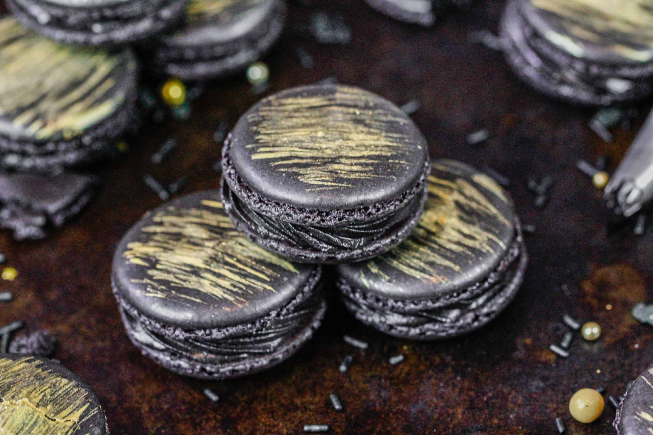 Black Macarons with Decadent Dark Chocolate Filling - Chelsweets