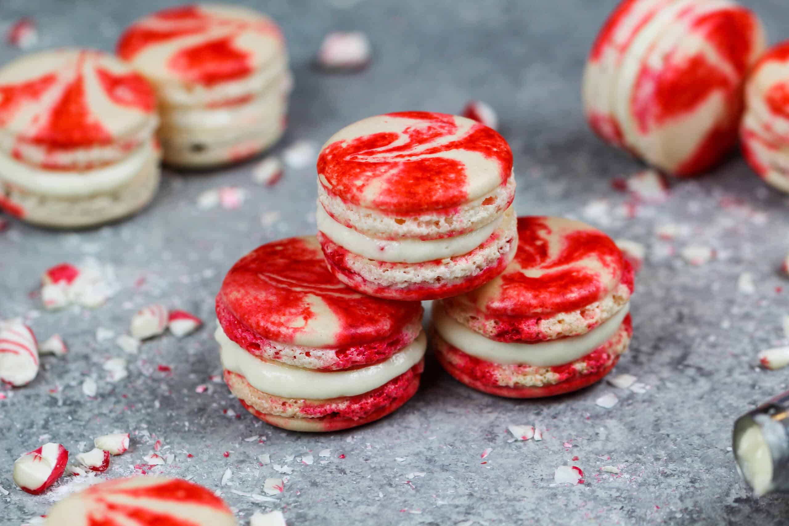 Peppermint Macarons with Whipped White Chocolate Ganache Filling