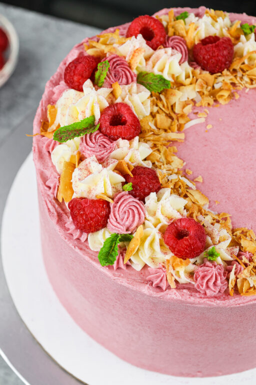 Raspberry and Coconut Cake - Fluffy Cake Layers w/ Raspberry Frosting