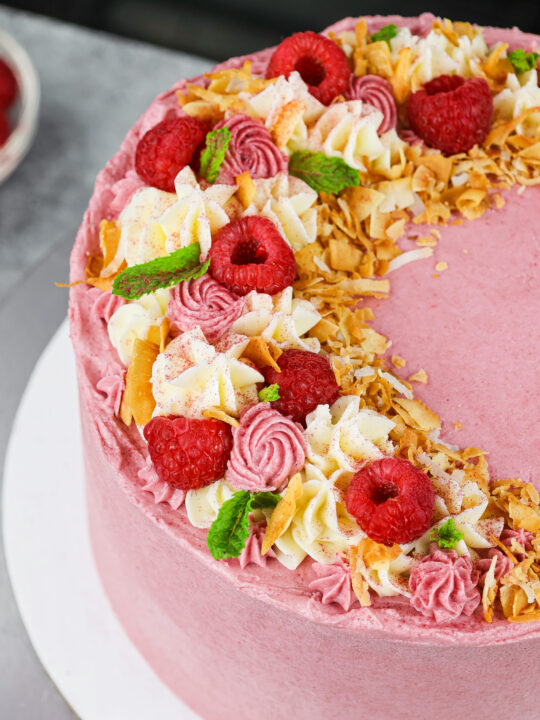 Raspberry and Coconut Cake - Fluffy Cake Layers w/ Raspberry Frosting