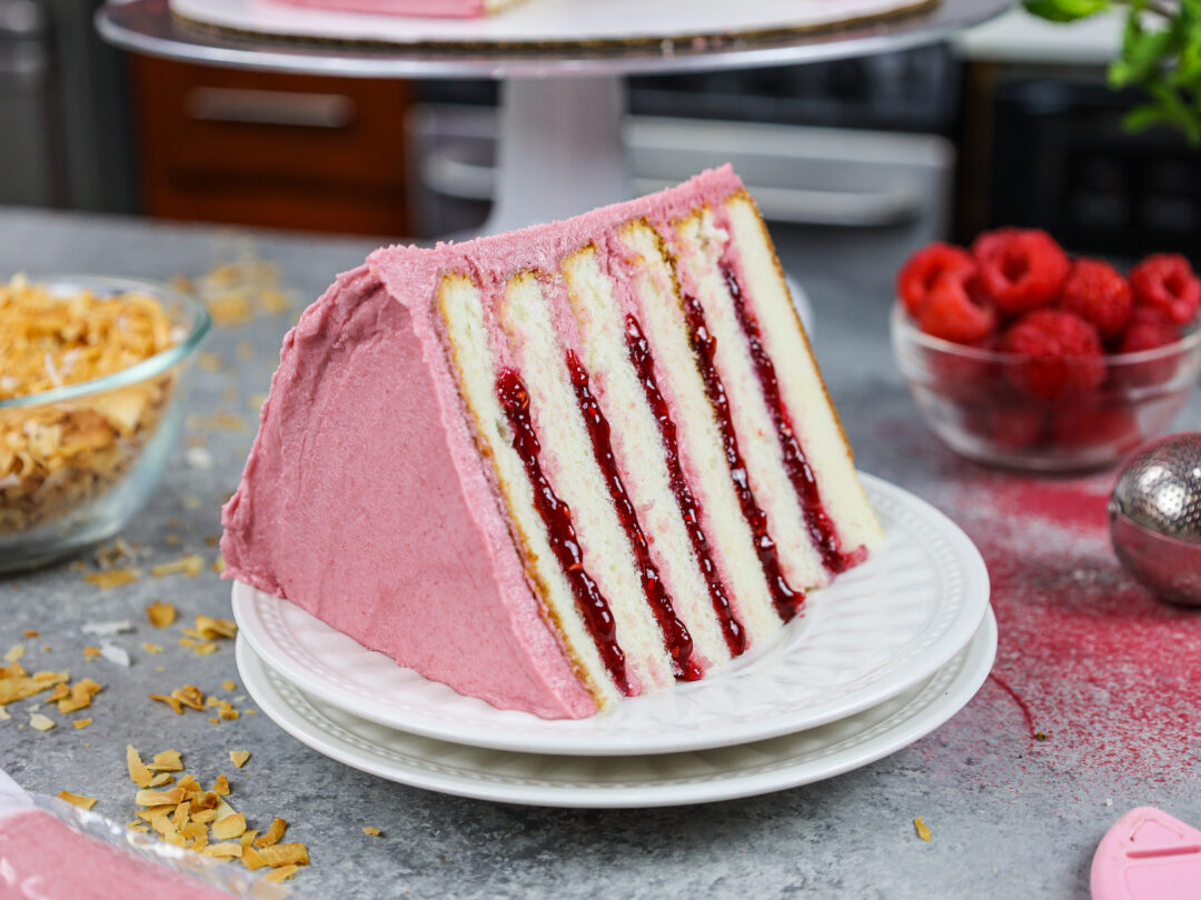 Raspberry and Coconut Cake - Fluffy Cake Layers w/ Raspberry Frosting