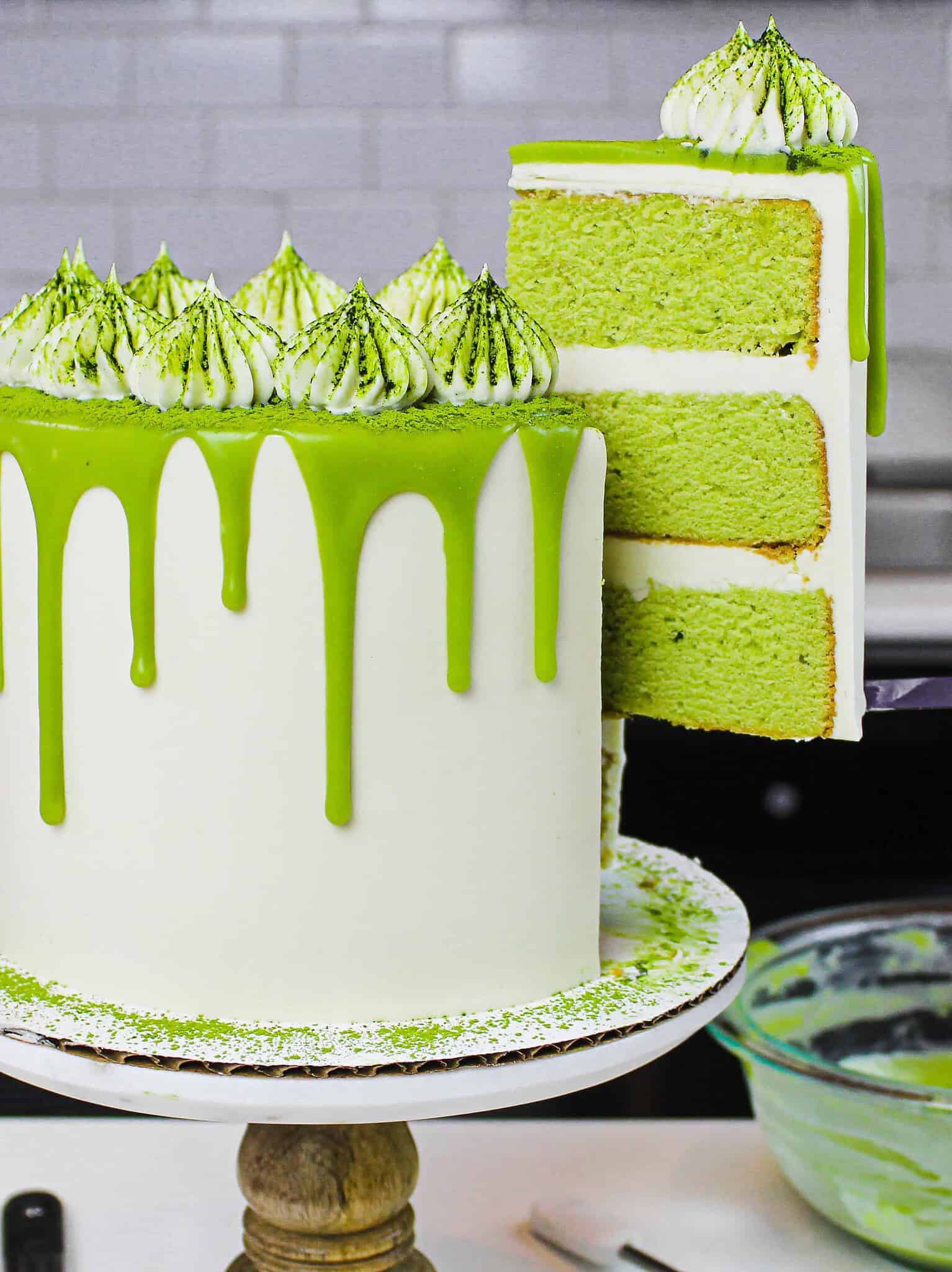 Matcha Cake - Tender Matcha Cake Layers Frosted w/ Fluffy Buttercream