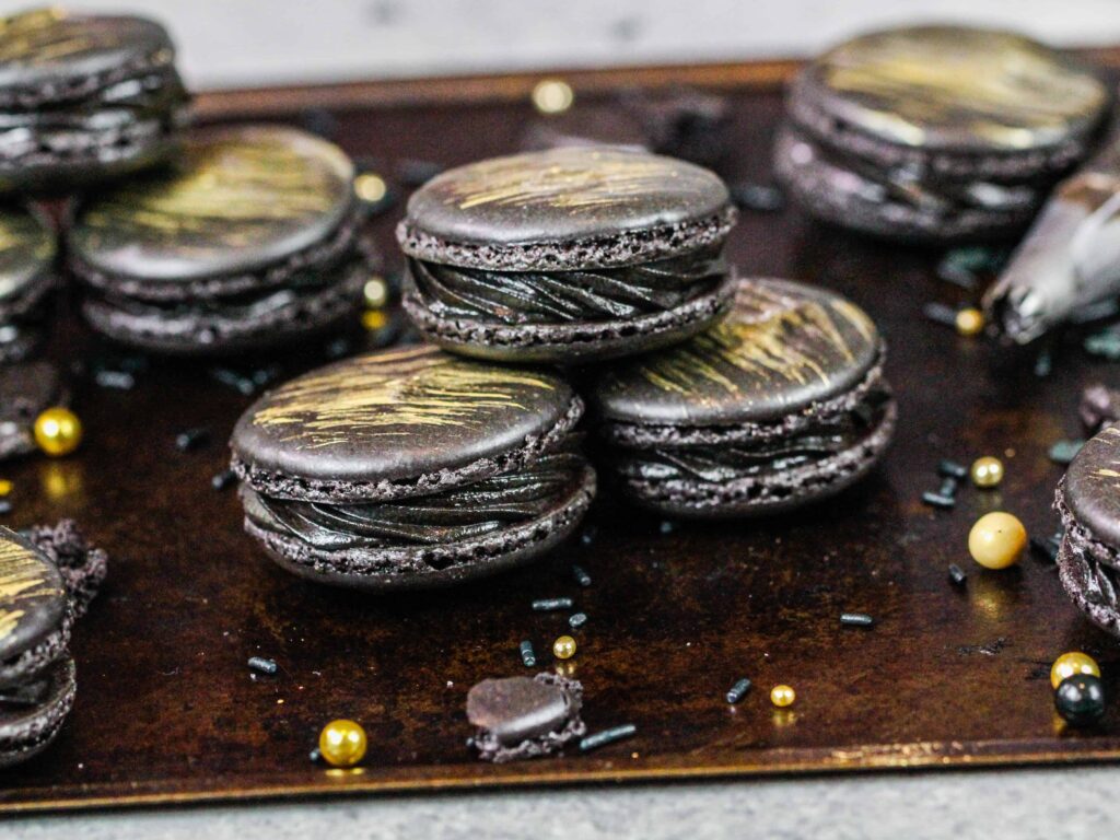Black Macarons with Decadent Dark Chocolate Filling - Chelsweets