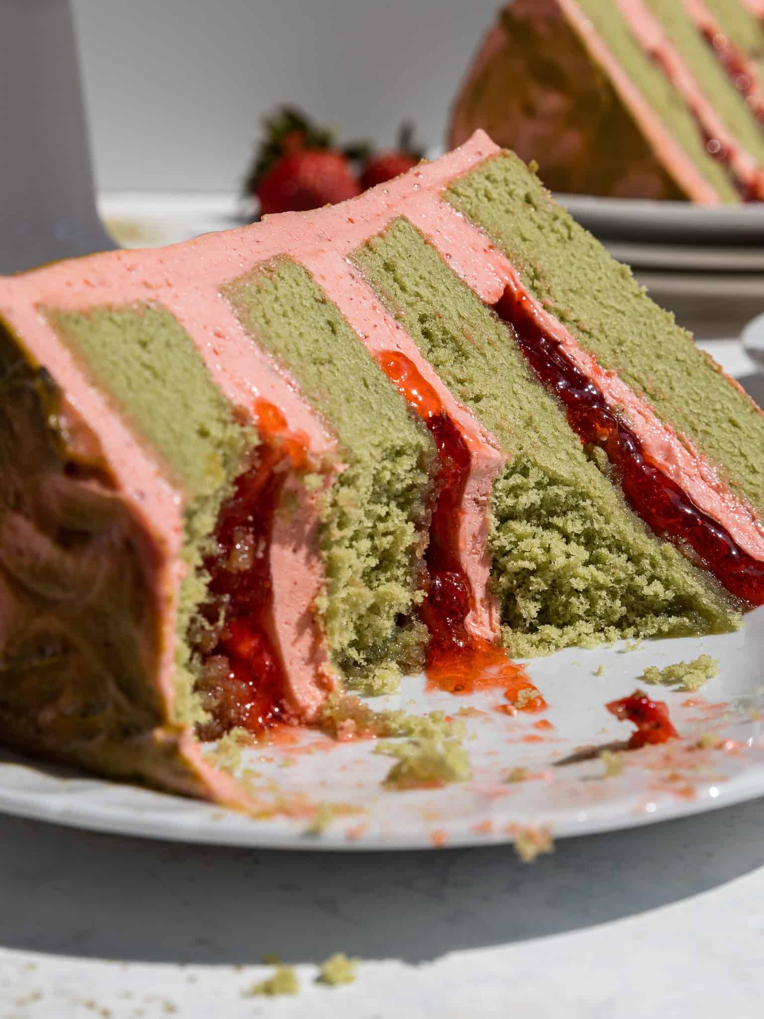 Strawberry Matcha Cake Recipe - Chelsweets