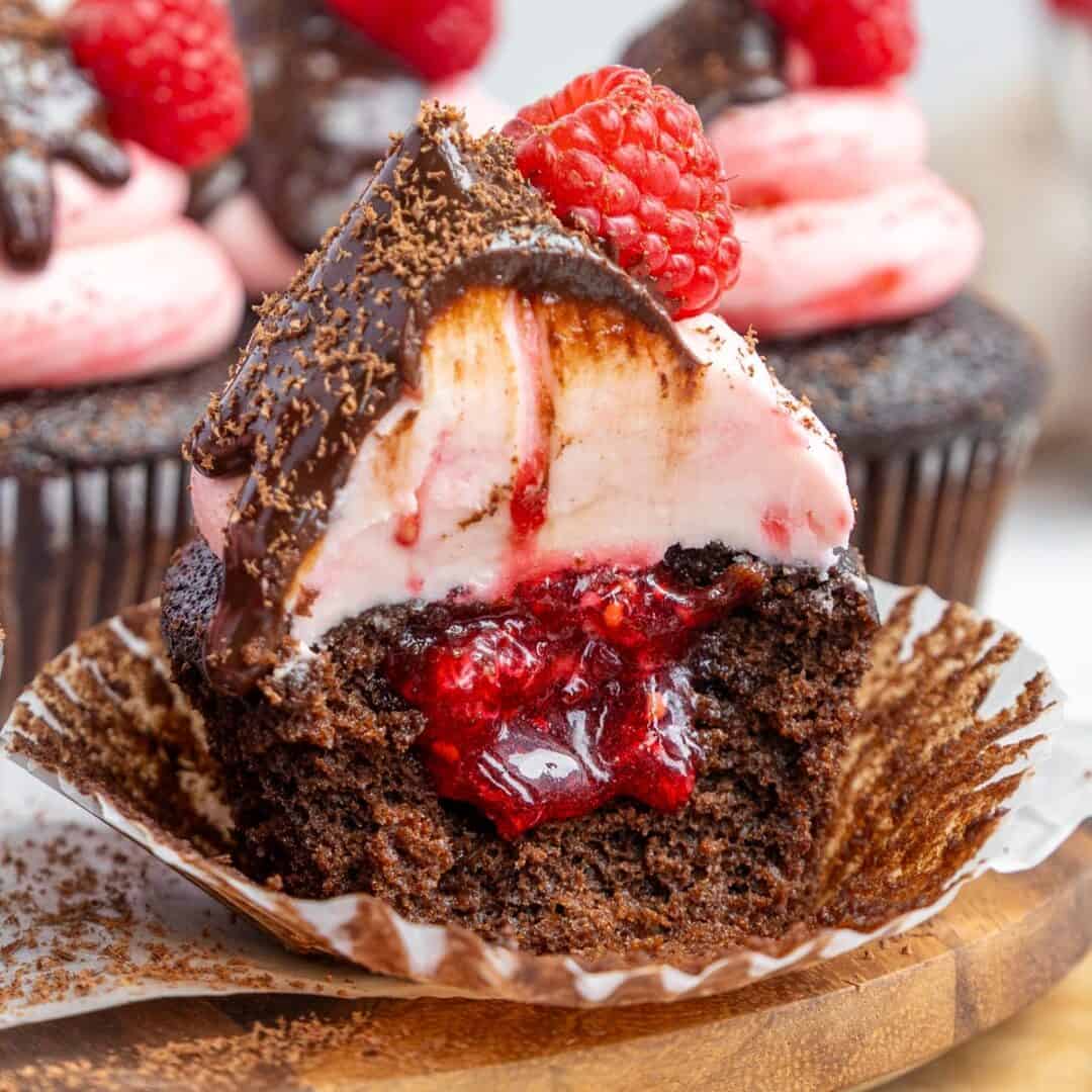 Raspberry-Filled Chocolate Cupcakes