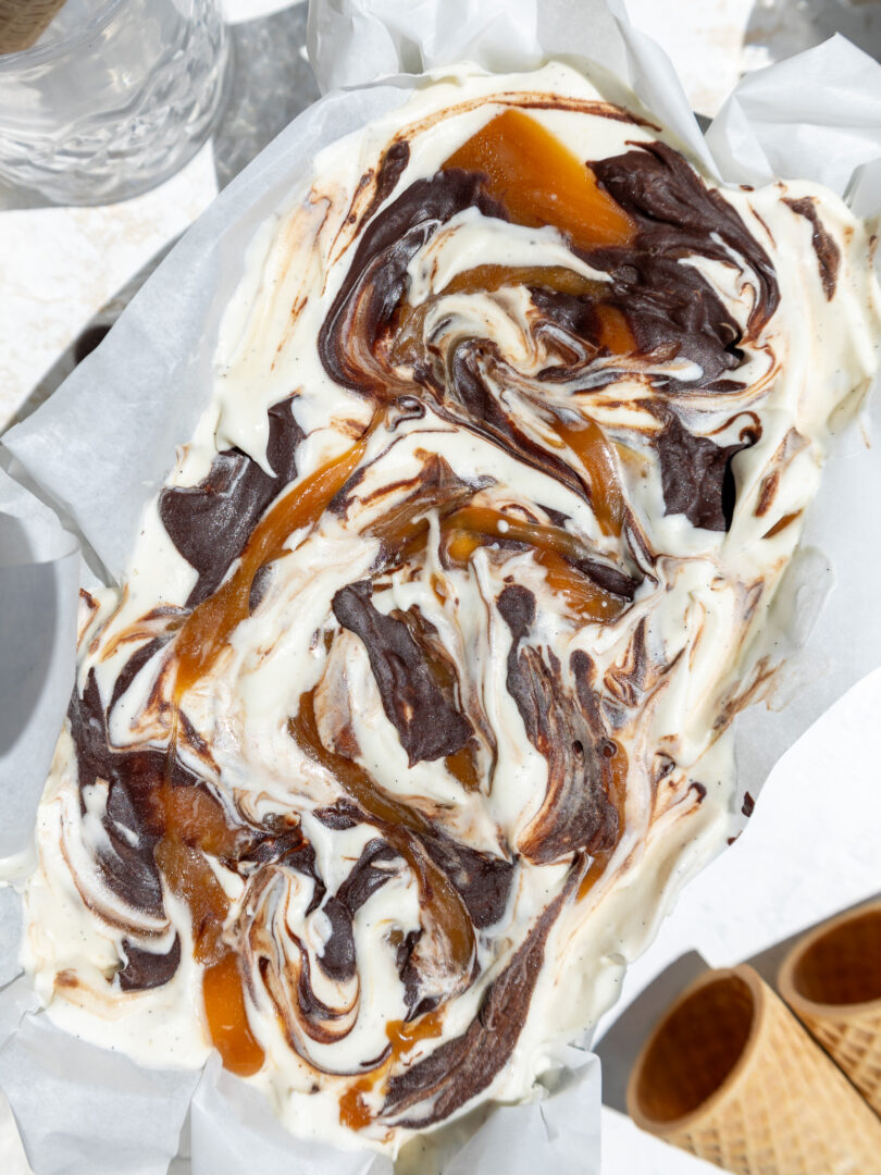 Chocolate Caramel Ice Cream - No Ice Cream Machine Needed!